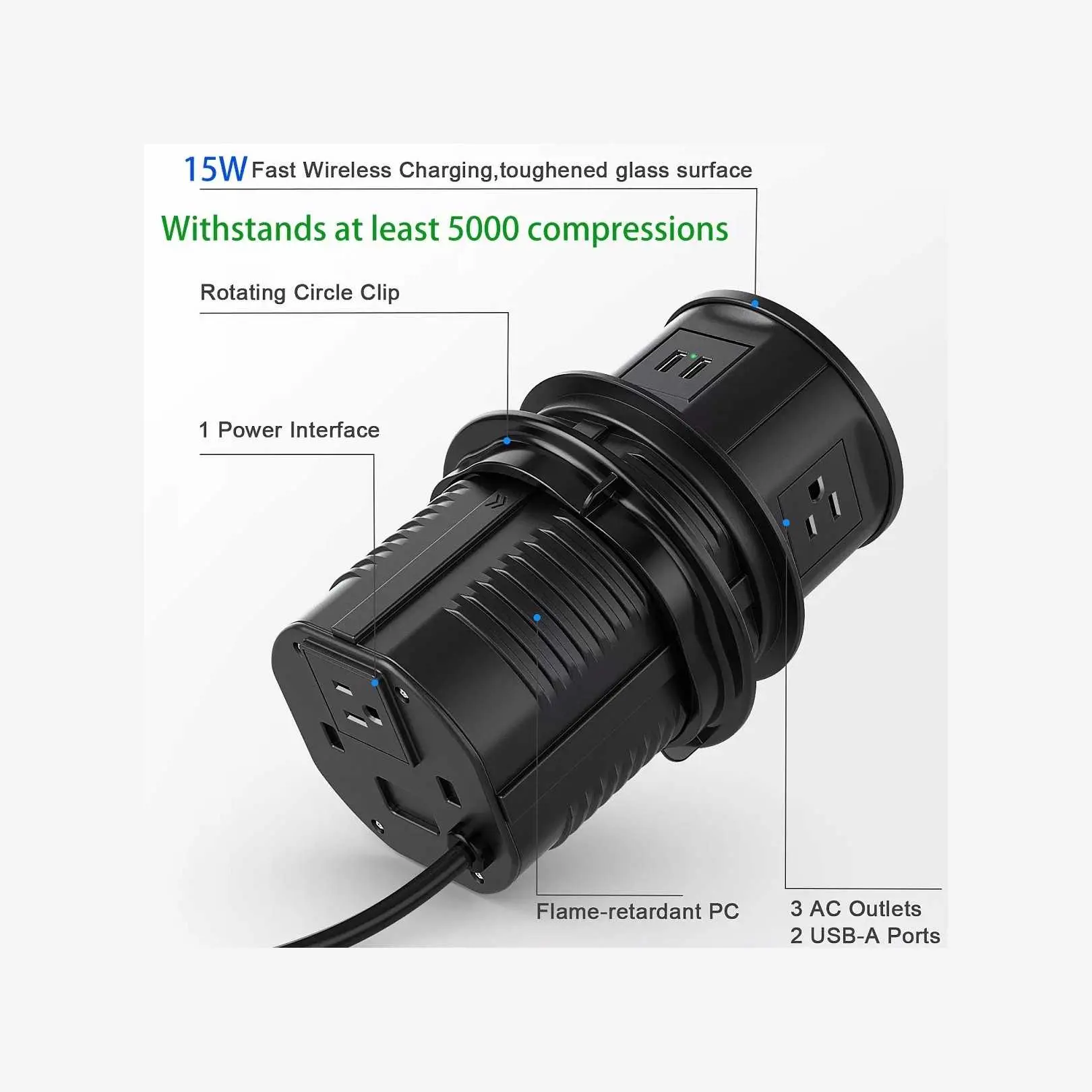 UP SOCKET QI + 220 + Type-C + USB